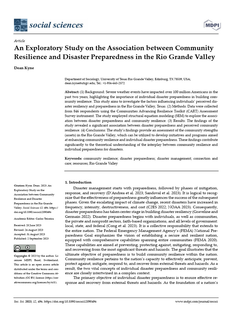 An Exploratory Study On The Association Between Community Resilience ...
