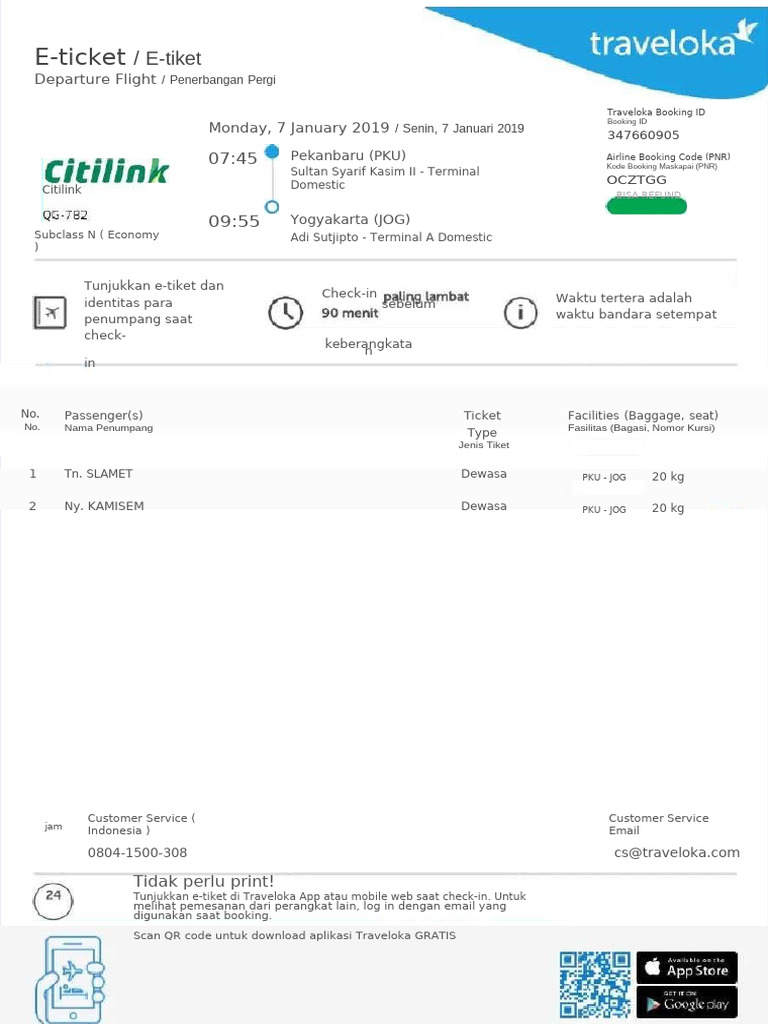 Contoh E-Tiket Pesawat Traveloka | PDF