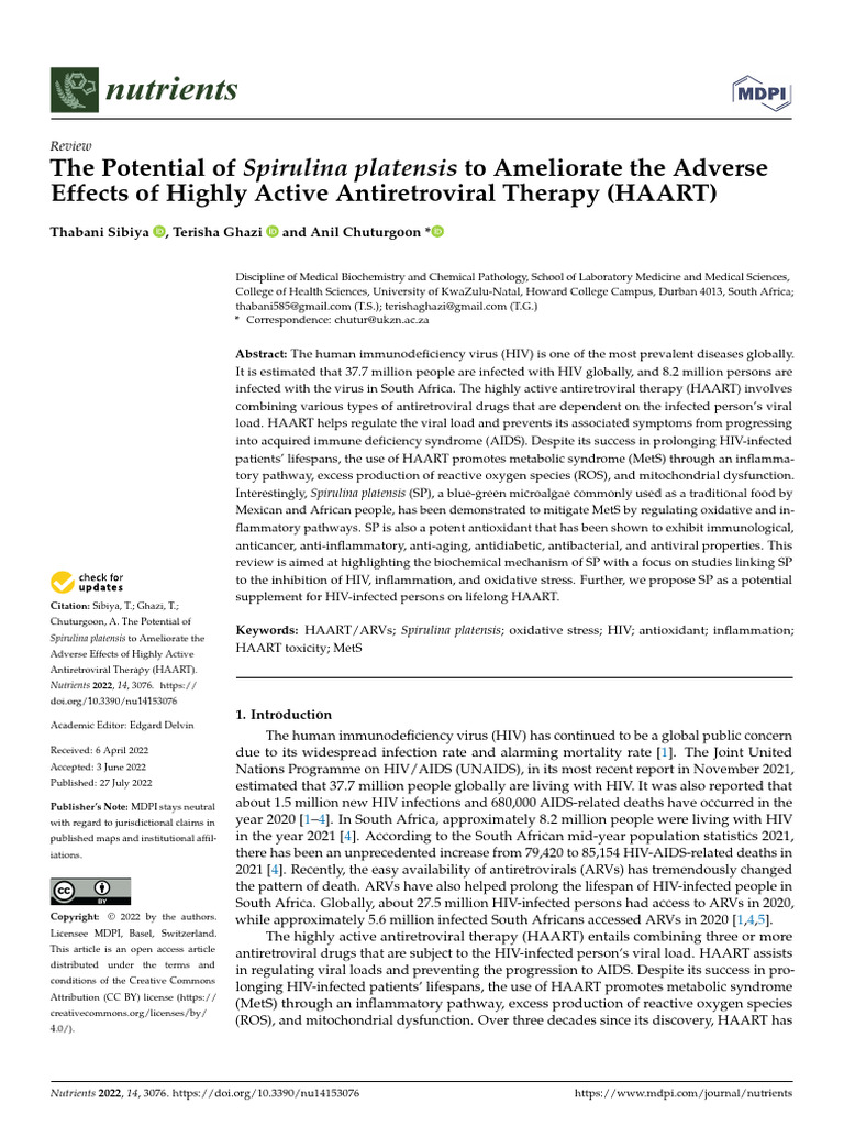 The Potential of Spirulina Platensis To Ameliorate The Adverse Effects ...