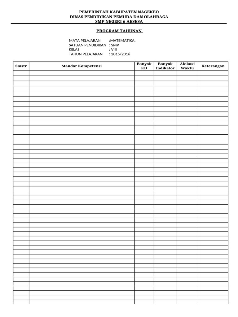 Format Program Tahunan Dan Semester | PDF