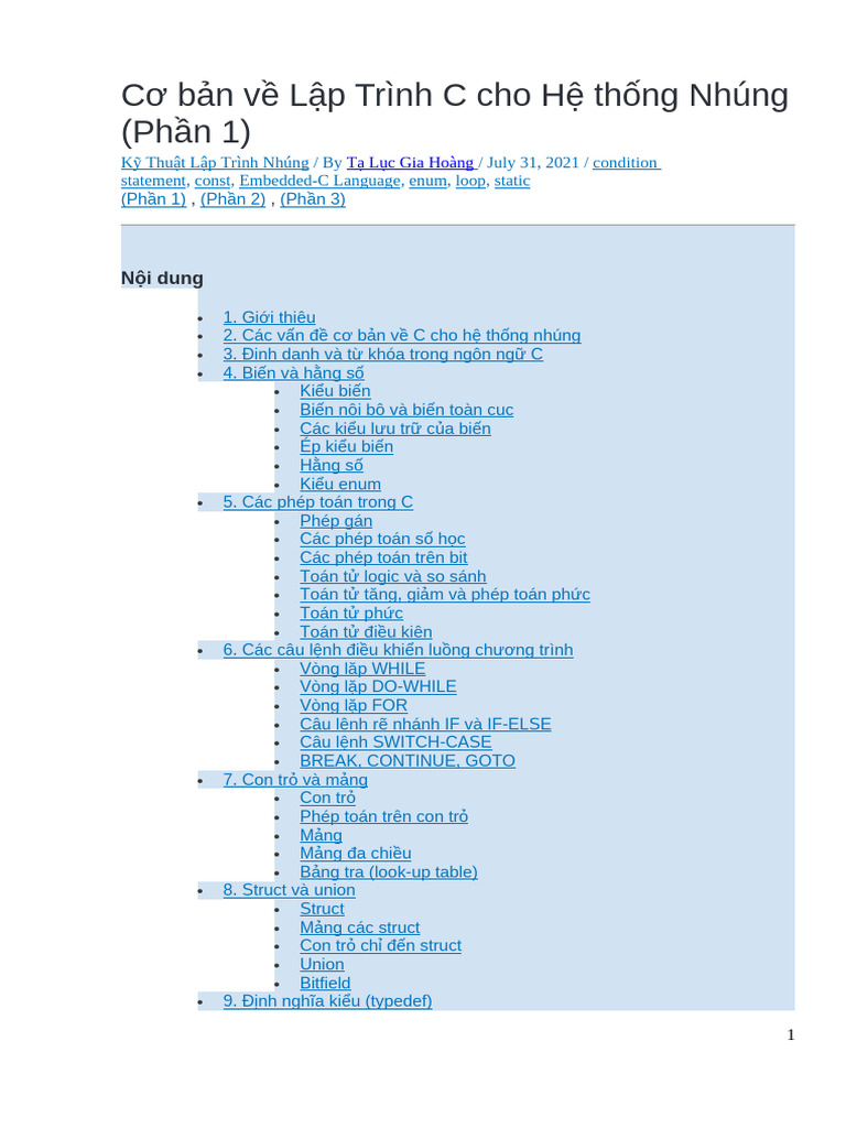 Cơ bản về Lập Trình C cho Hệ thống Nhúng | PDF