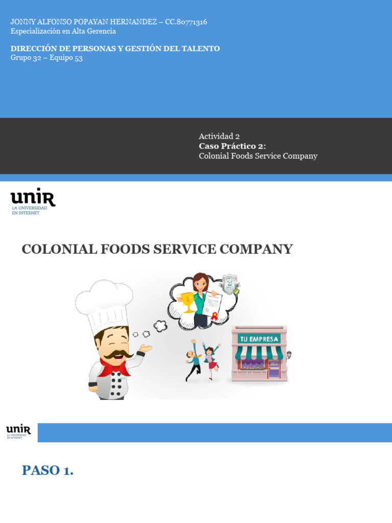 Actividad 2 - Complemento Caso Práctico Colonial Foods Service Company ...