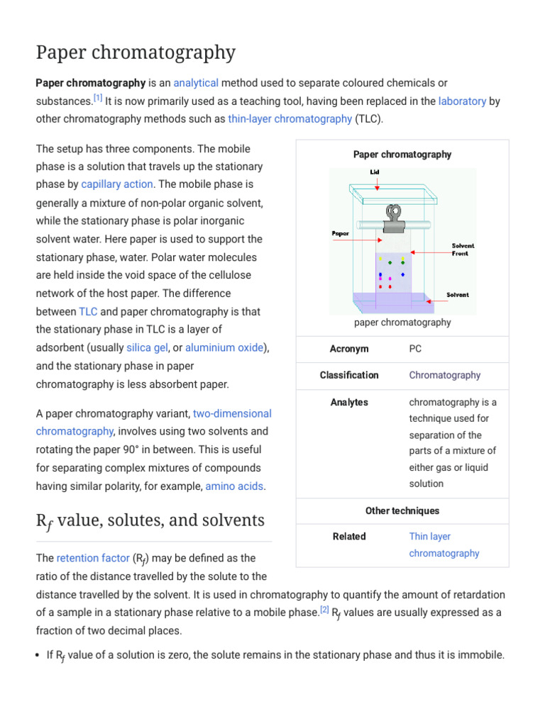 Paper Chromatography - Wikipedia | PDF | Chromatography | Thin Layer Chromatography