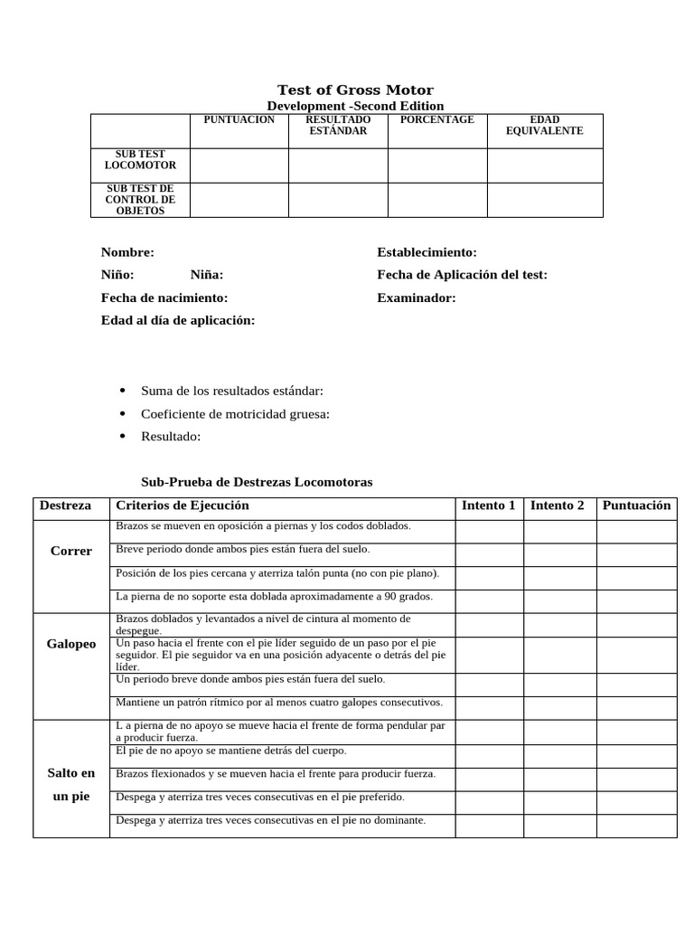 Test of Gross Motor | PDF | Lanzador