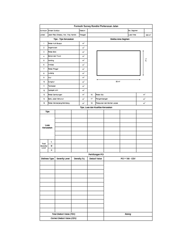 Form Survey Kerusakan Jalan | PDF