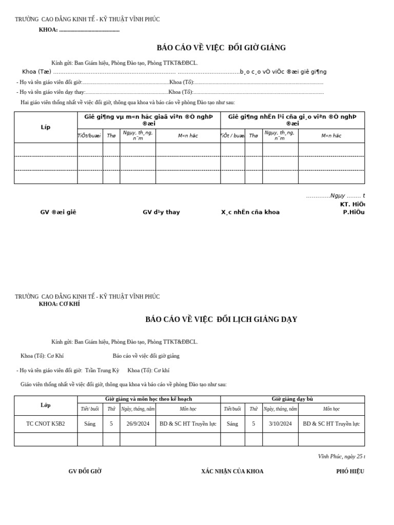 Mau Bao Cao Ve Viec Doi Gio Giang Ky | PDF
