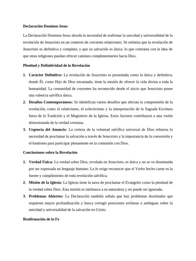 Declaración Dominus Iesus | PDF | Jesús | Salvación