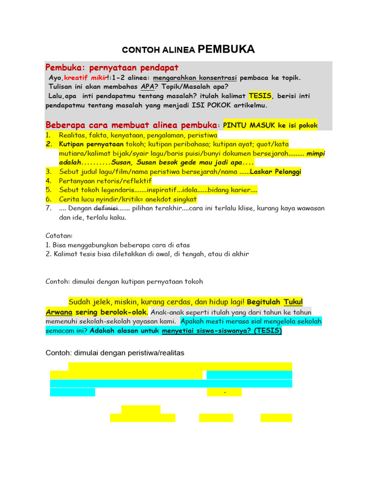 Alinea Pembuka, Kalimat, Dan Alinea Panjang | PDF