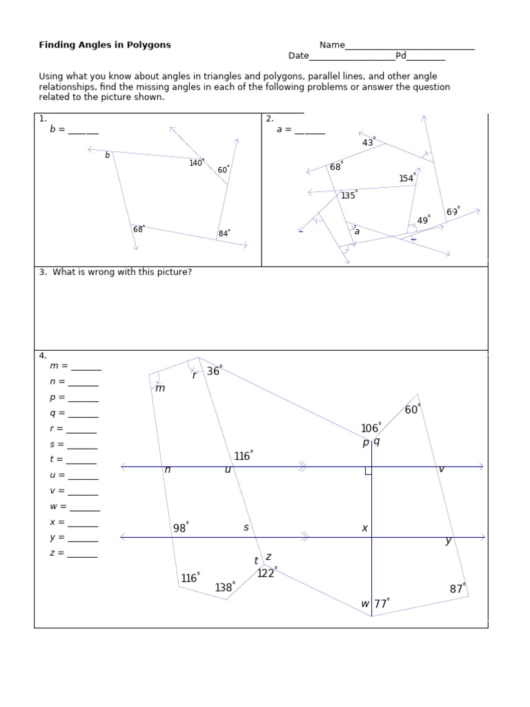 Finding Angles in Polygons Ws | PDF | Convex Geometry | Euclidean Geometry