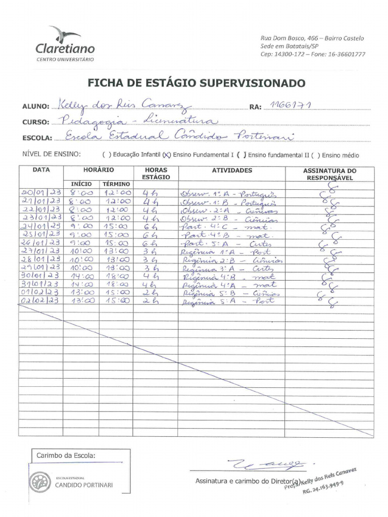 Exemplo de Ficha de Estágio | PDF