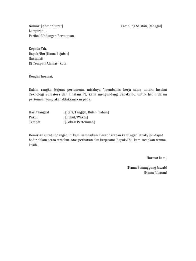 Surat Undangan ITERA | PDF