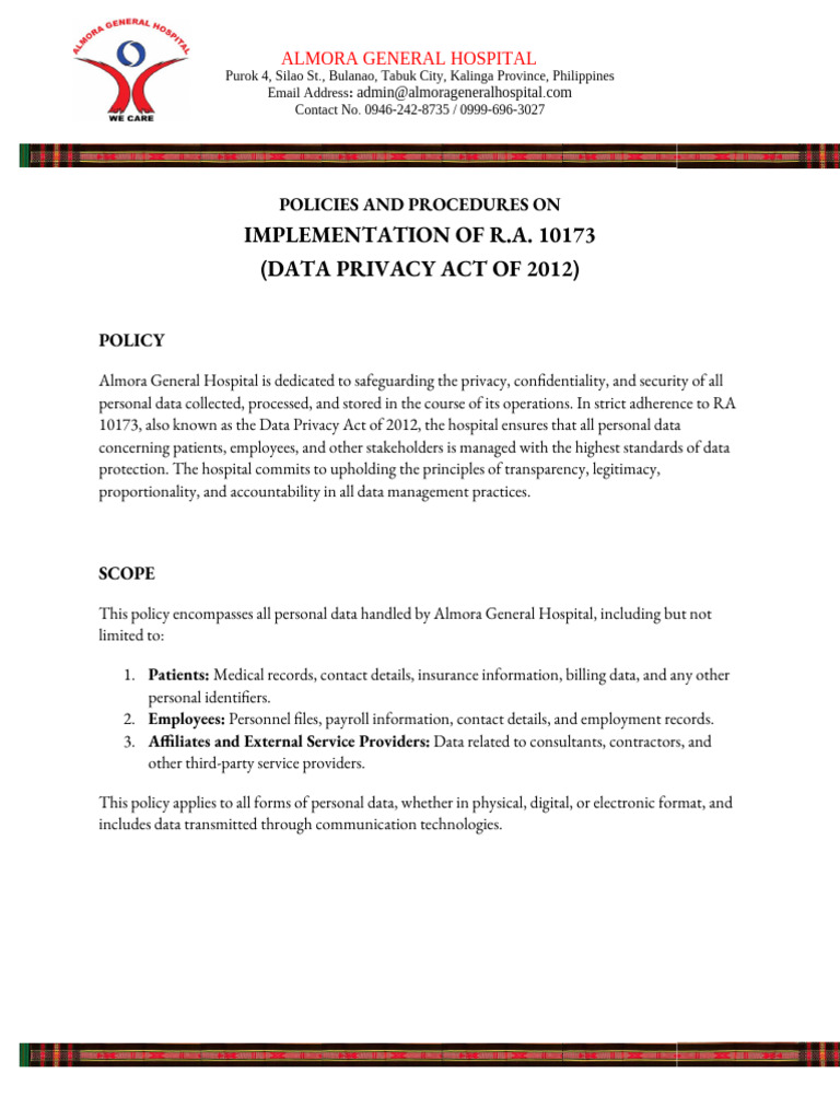 Policies and Procedures On Implementation of RA 10173 (Data Privacy Act ...