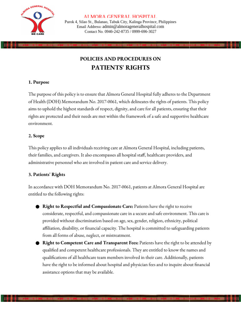 Almora General Hospital Patients' Rights | PDF | Patient | Medical Record