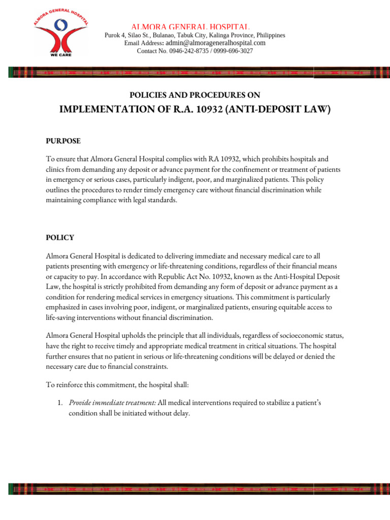 RA 10932 Compliance at Almora Hospital | PDF | Emergency Department ...