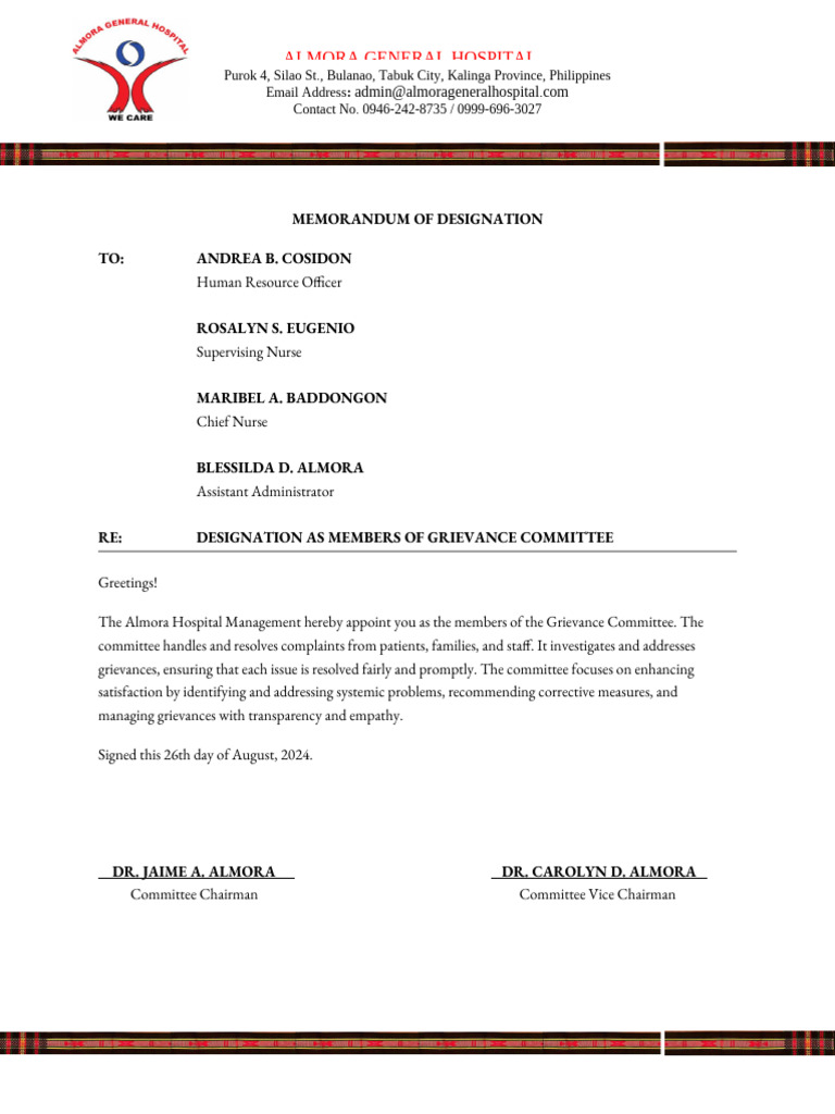 Grievance Committee Designation Memo | PDF | Wellness | Science ...