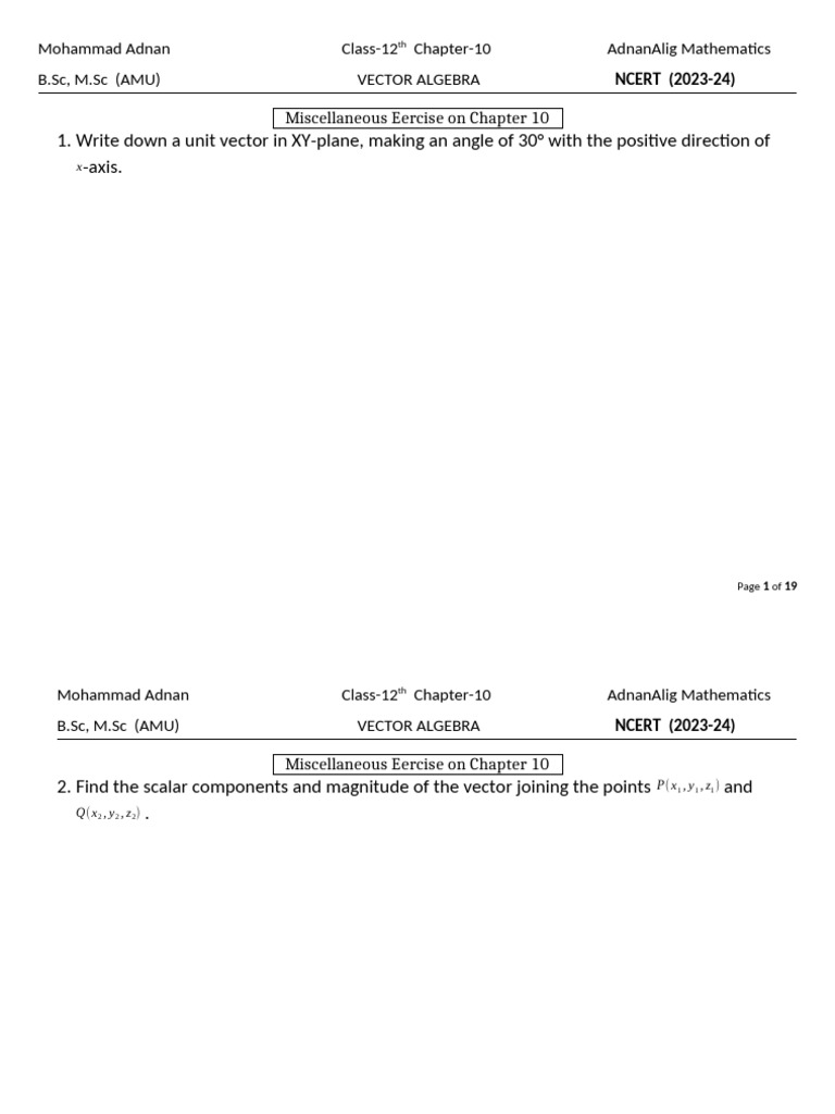 Miscelanous Exercise On Chapter-10 Class 12th | PDF | Euclidean Vector | Classical Geometry