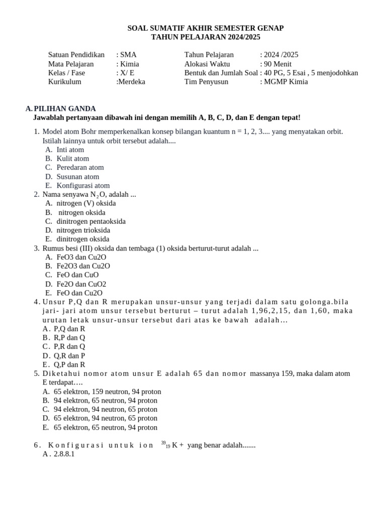 Soal Sas - Kelas X - Semester Ganjil - TP 2024-2025 | PDF