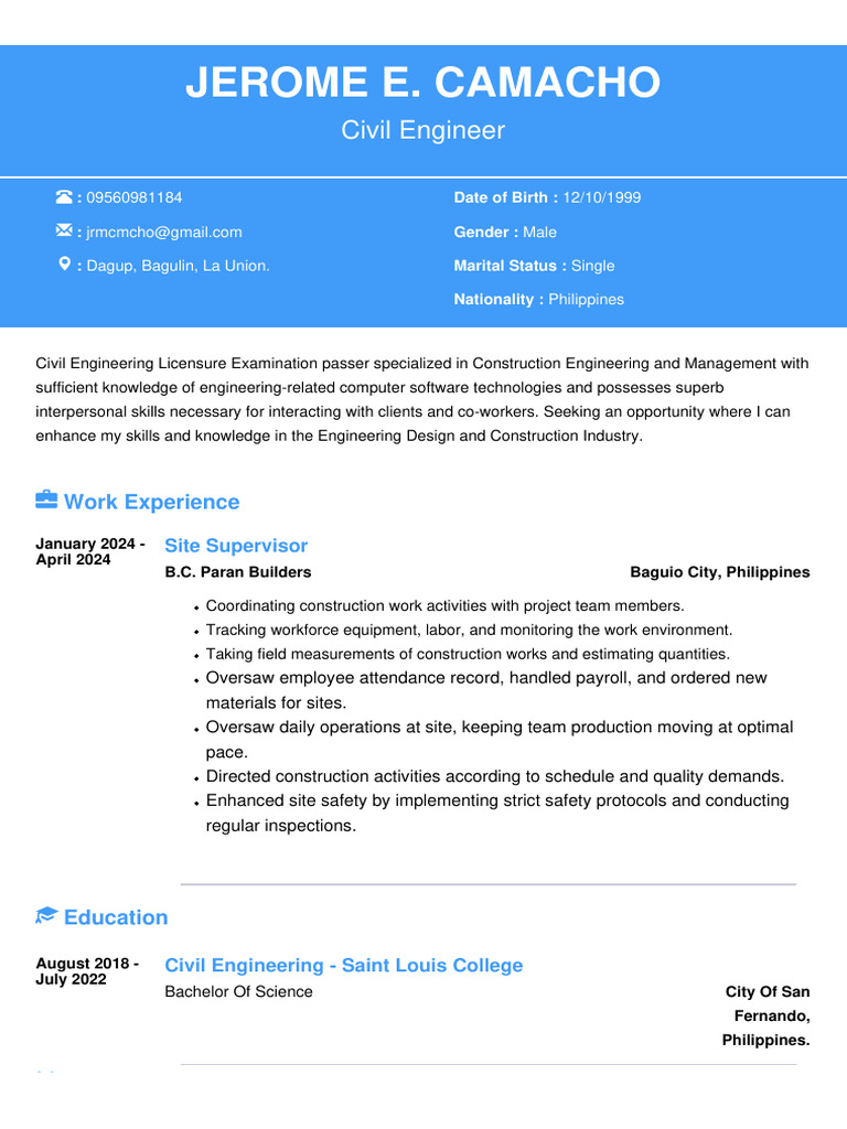 Civil Engineer | PDF | Engineering | Business