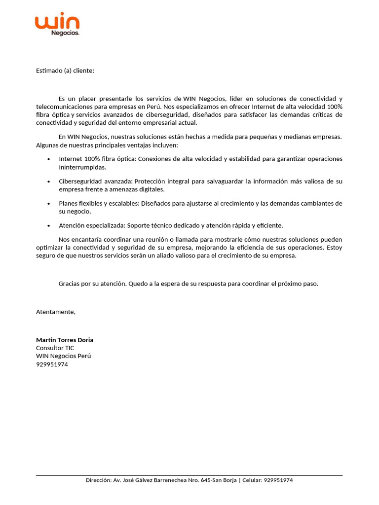 Modelo - Carta de Presentacion Edificio Benavides | PDF