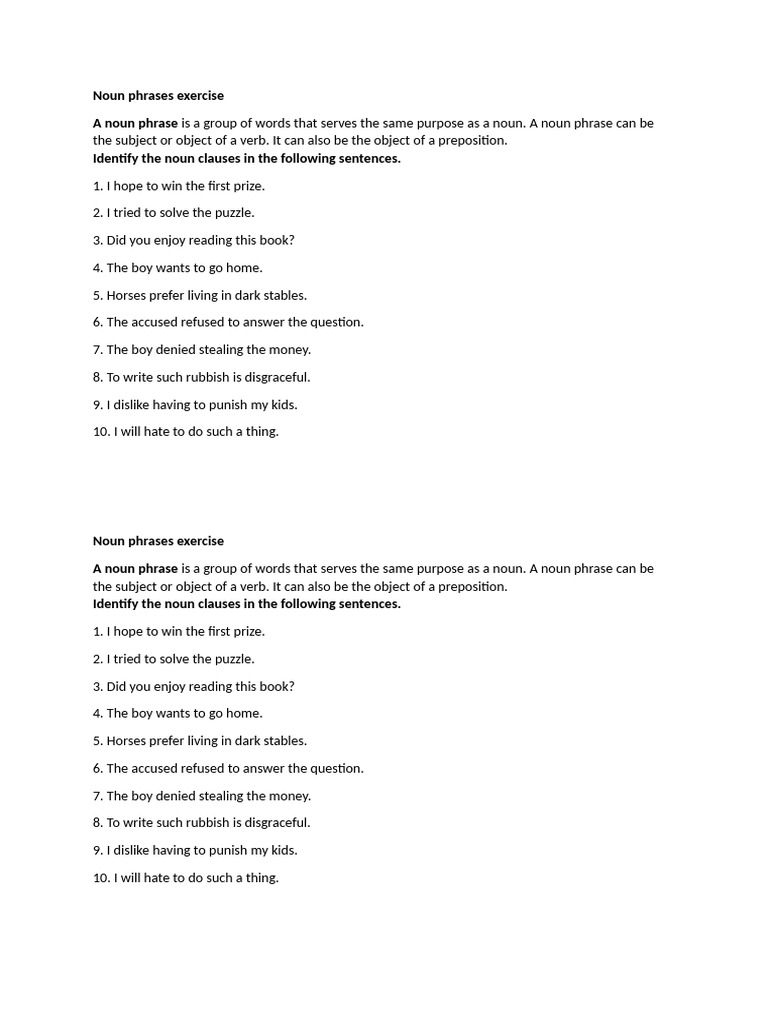 Noun Phrases Exercise | PDF