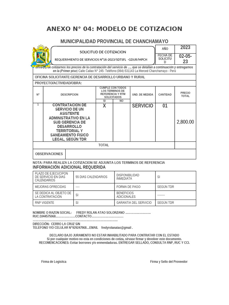 Formatos de Cotizacion, DJ, Cci, Djas,-Fredy | PDF