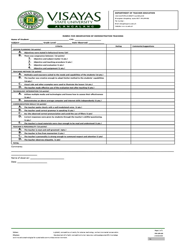 RUBRIC For Demo (Face To Face) | PDF | Teachers | Rubric (Academic)