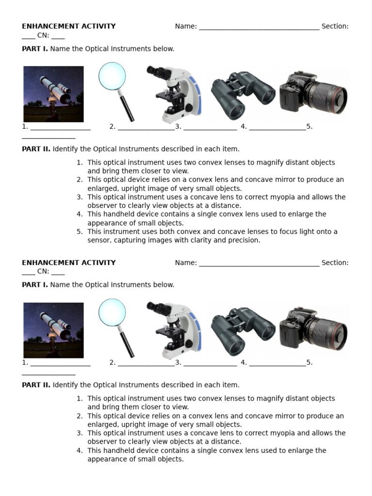 G10 ENHANCEMENT ACTIVITY (Ray Diagram and Applications) | PDF | Optics | Lenses