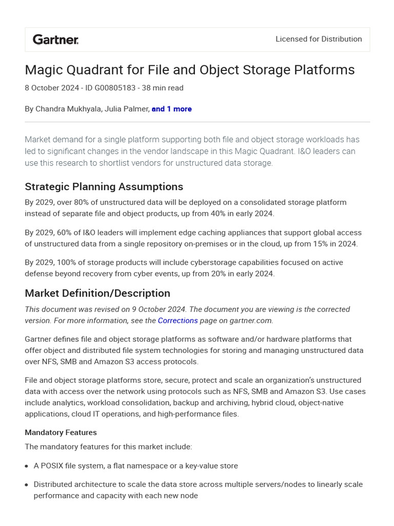 2410 Magic Quadrant For File and Object Storage Platforms | PDF | Cloud ...