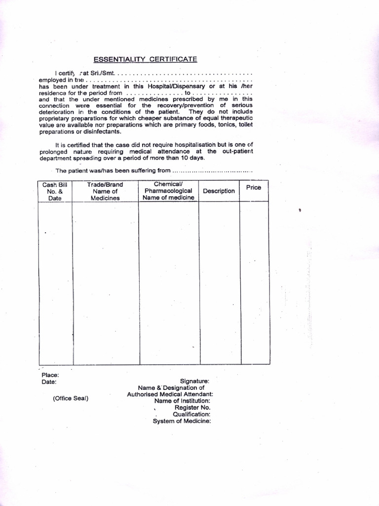 Essentiality Certificate | PDF