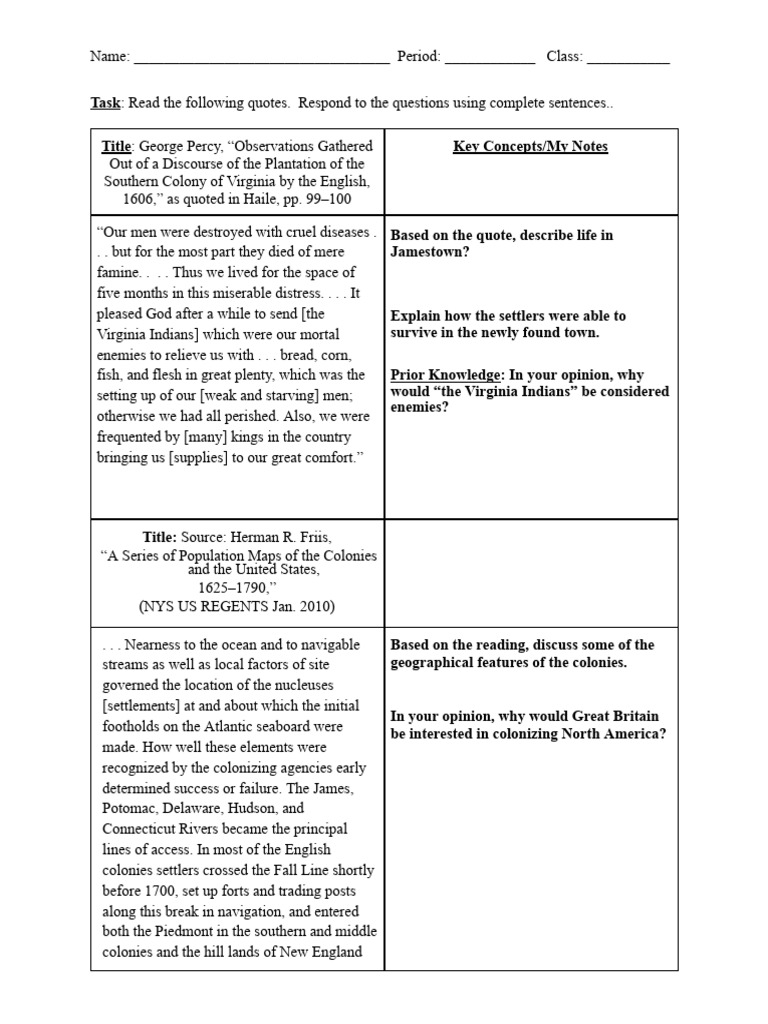 Julia Friss - Jamestown Colony Primary Source Reading | PDF | Hudson ...