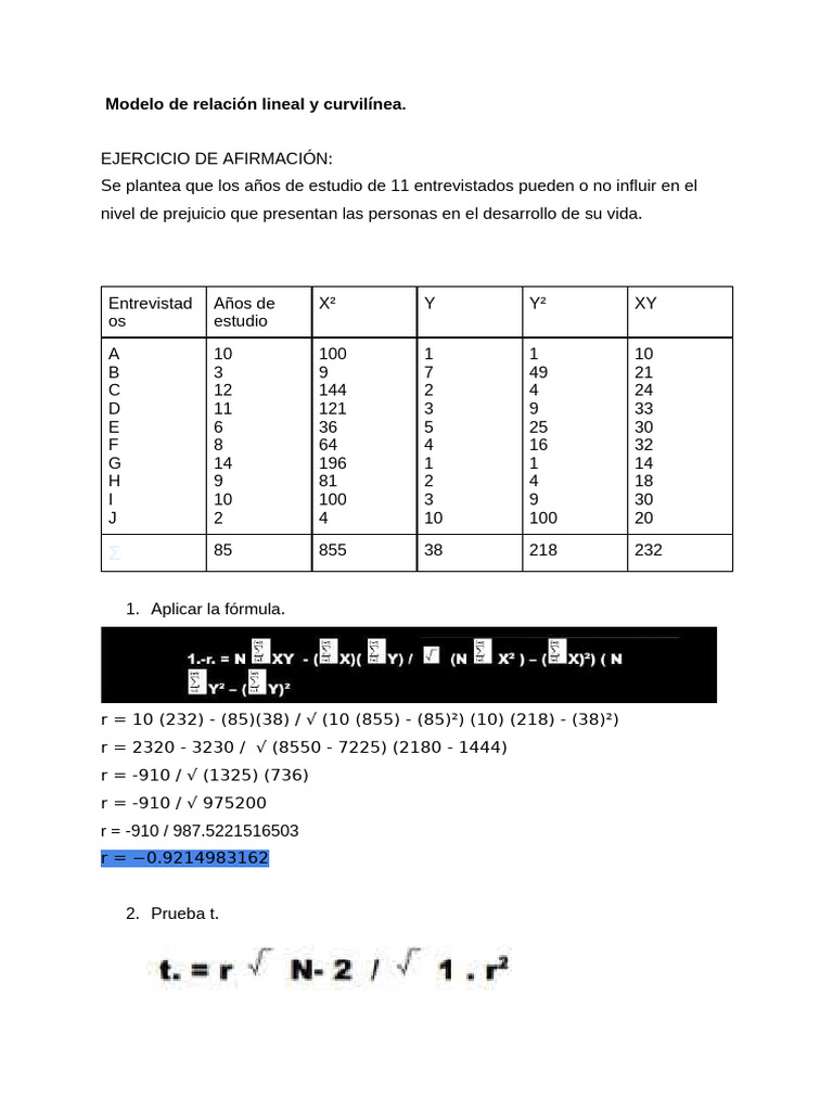 Modelo de Relación Lineal y Curvilínea | PDF