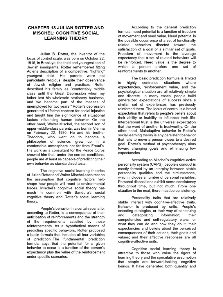 Rotter's Behavioral Prediction Formula | PDF | Psychology ...