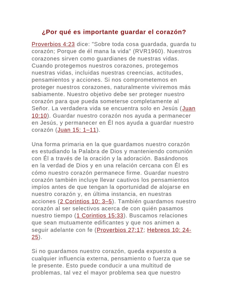 Por Qué Es Importante Guardar El Corazón | PDF | Creencia religiosa y ...
