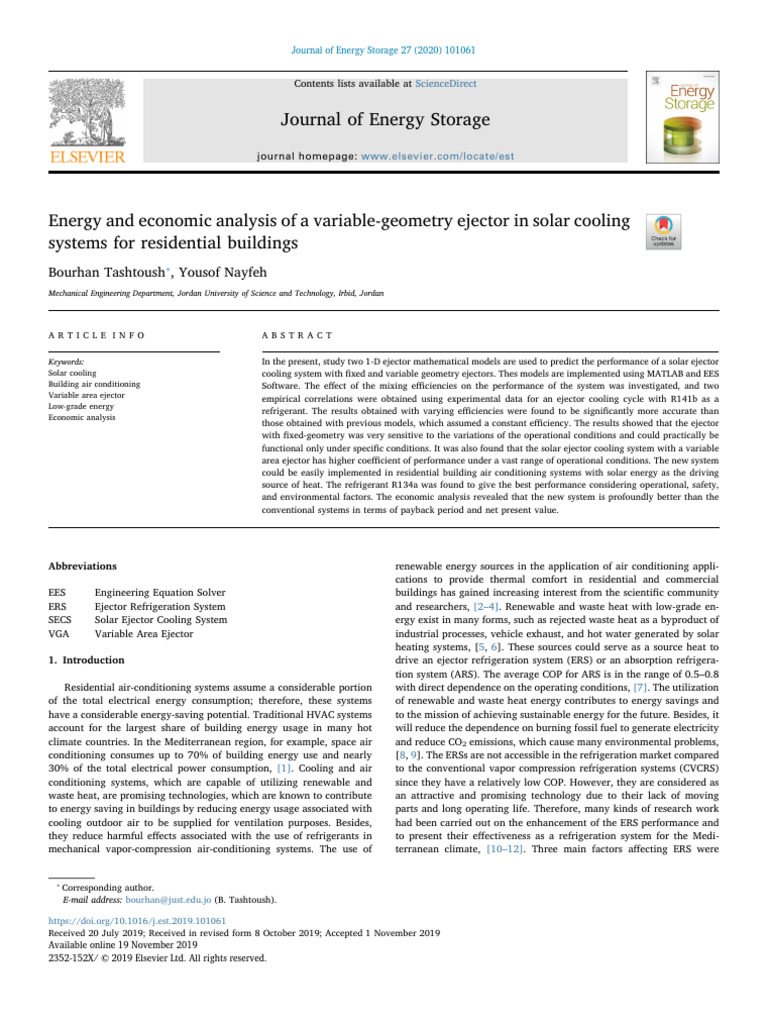 Energy and Economic Analysis of A Variable-Geometry Ejector in Solar Cooling Systems | PDF | Air ...