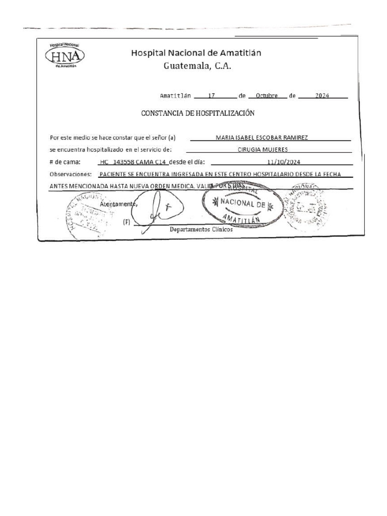 Constancia de Hospitalización | PDF