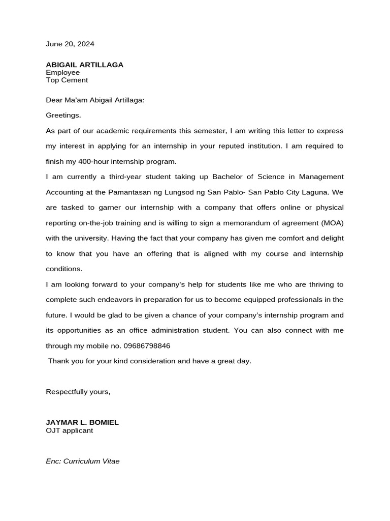 Jaymar LB. Application Letter FORM 4 | PDF