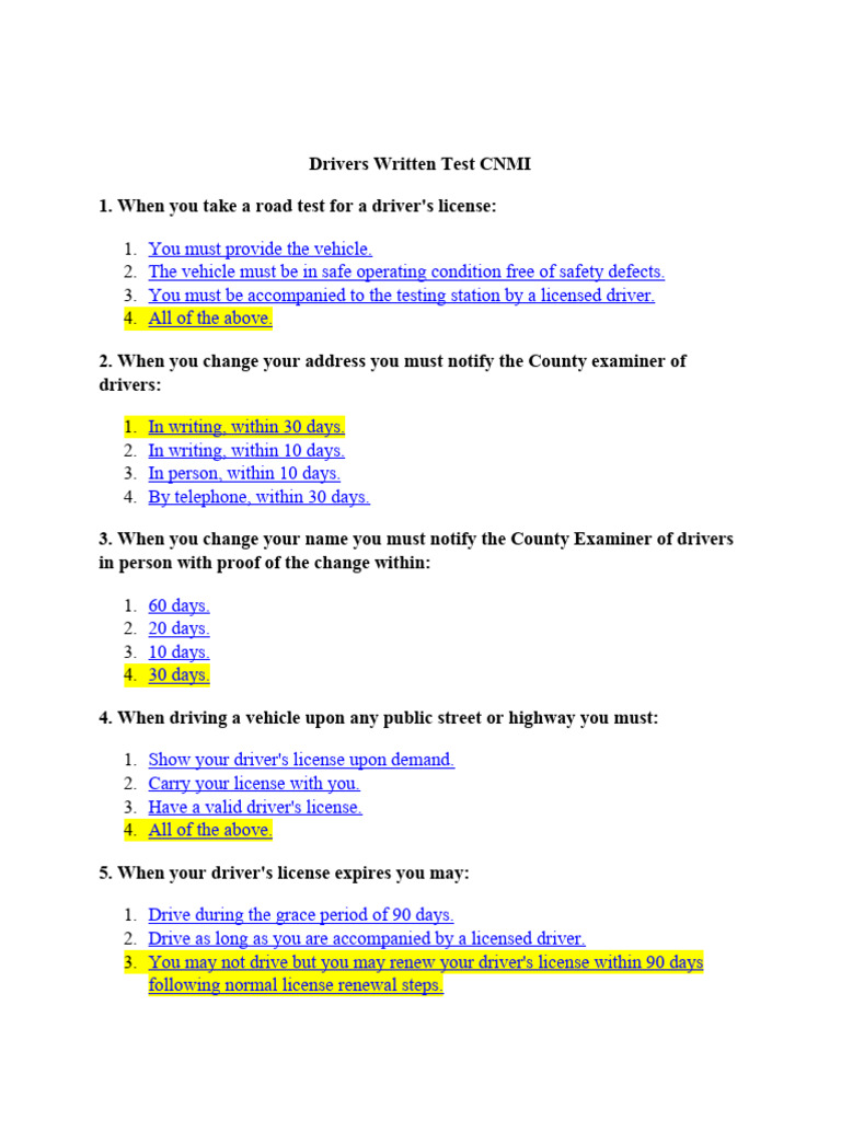 CNMI Driver's License Test Guide | PDF | Road Transport | Land Transport