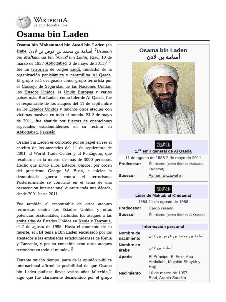 Biografía de Osama bin Laden | PDF | Osama Bin Laden | Ataques del 11 ...