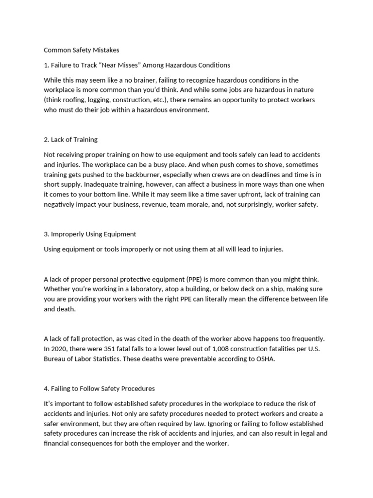 Common Safety Mistakes | PDF | Personal Protective Equipment ...