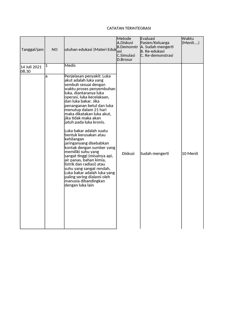 Luka Akut Meiditya Catatan Terintegrasi | PDF