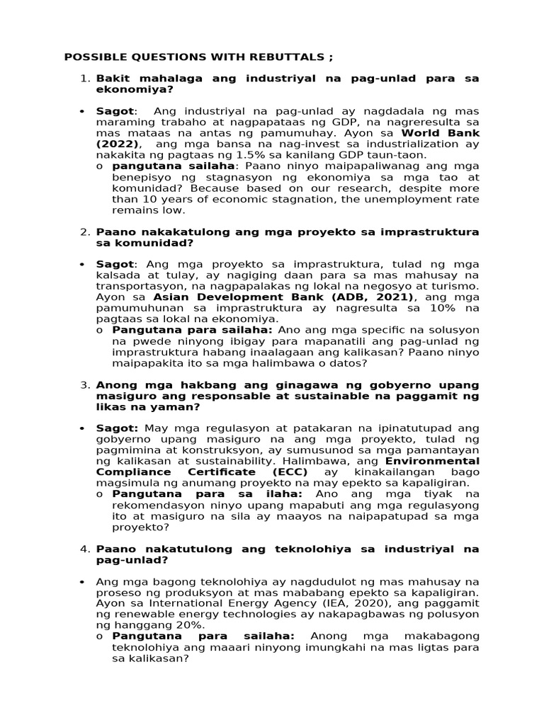 Possible Questions WTH Rebuttals | PDF