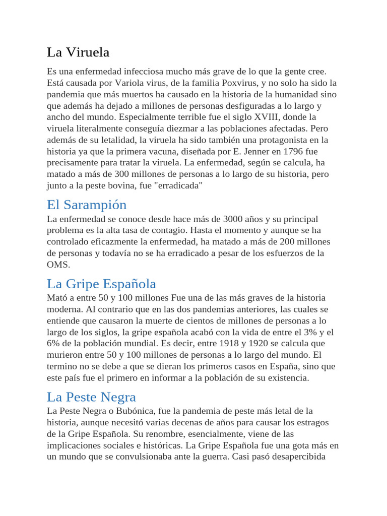 Continuación de Epidemias - Isaac Aponte | PDF | Viruela | Pandemia