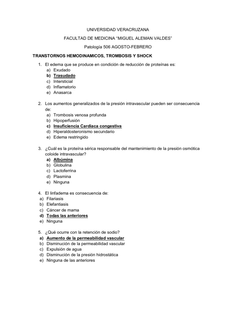 Banco de Preguntas CON RESPUESTAS | PDF | Edema | Embolia