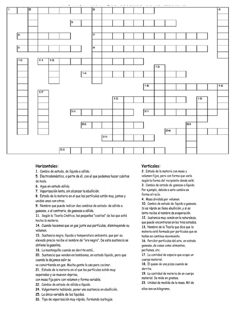 Crucigrama Estados de Agregación de La Materia | PDF