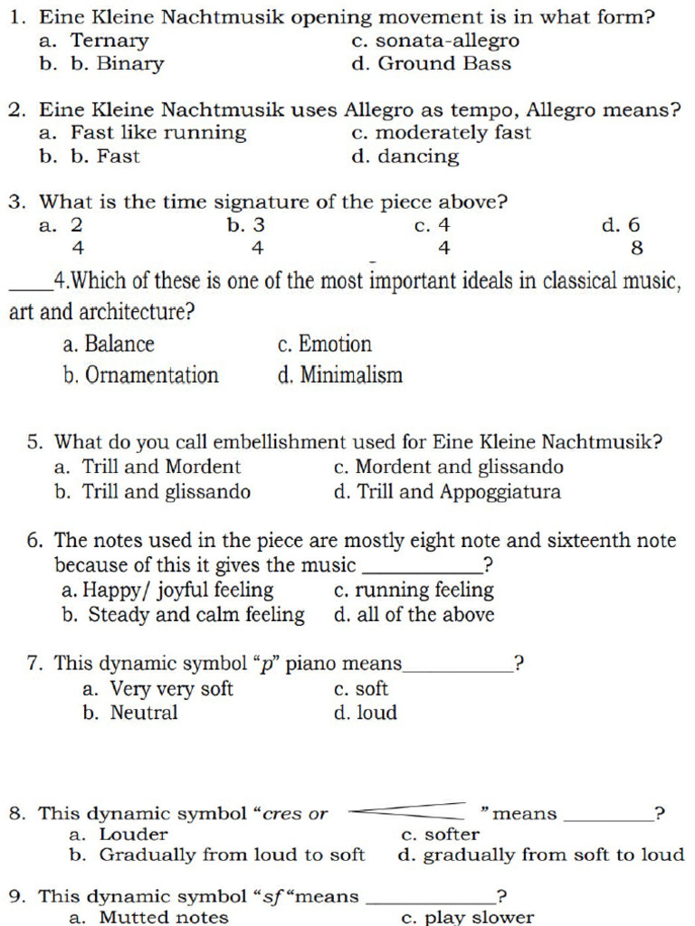Music Lesson 1 Quiz | PDF