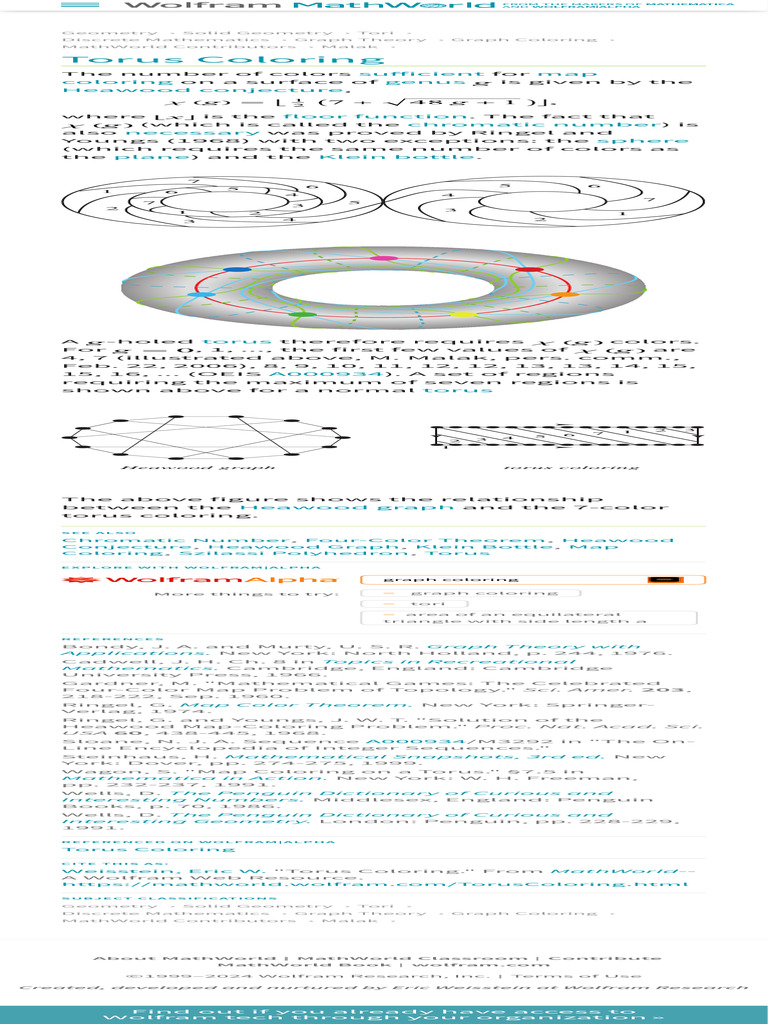Torus Coloring - From Wolfram MathWorld | PDF | Discrete Mathematics | Mathematical Relations