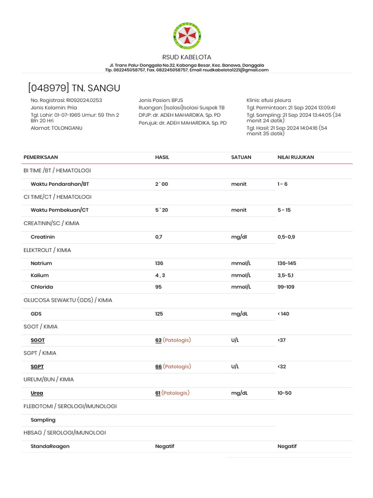 Hasil Laboratorium Tn. Sangu | PDF