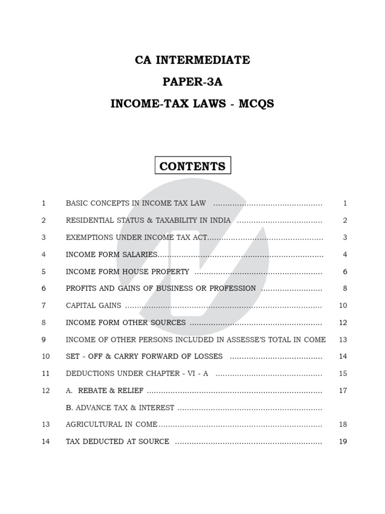 Ca Intermediate Paper-3A Income-Tax Laws - Mcqs | PDF | Depreciation ...