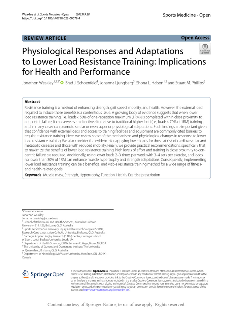 Physiological Responses and Adaptations To Lower L | PDF | Strength ...