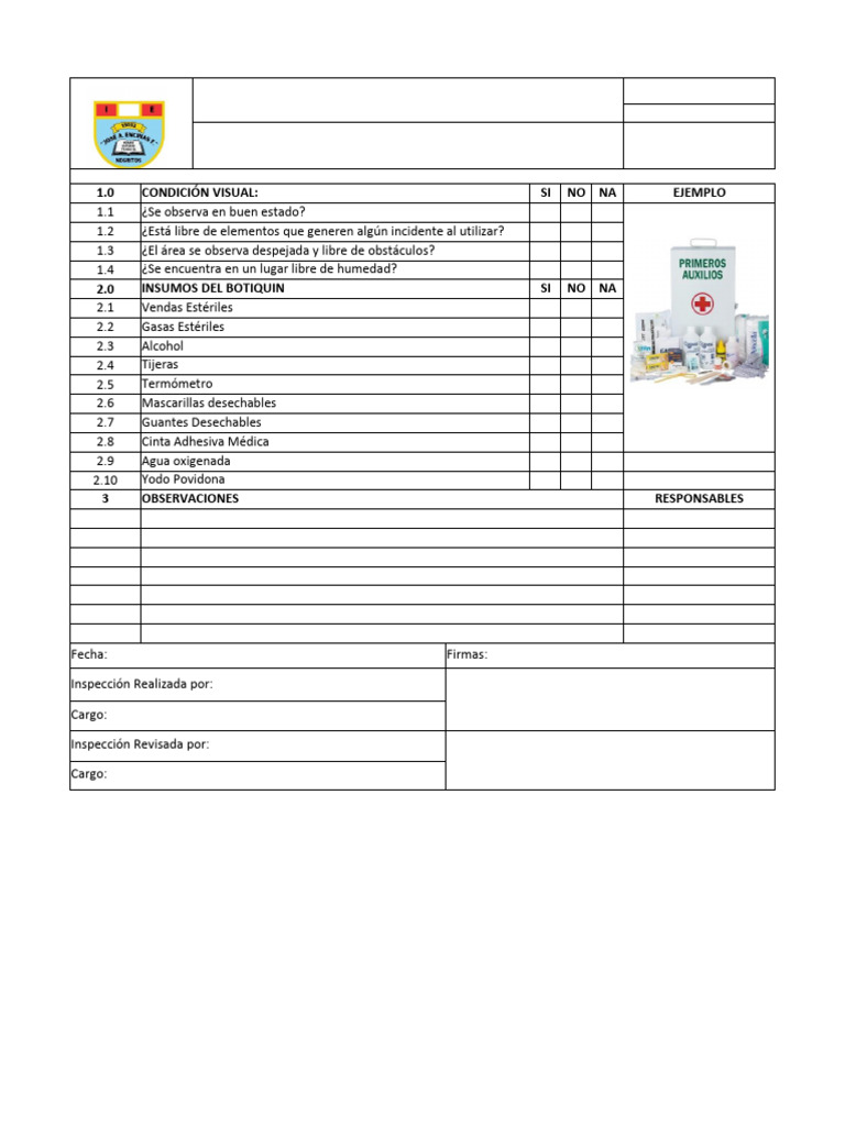 Check List Botiquin de Primeros Auxilios | PDF